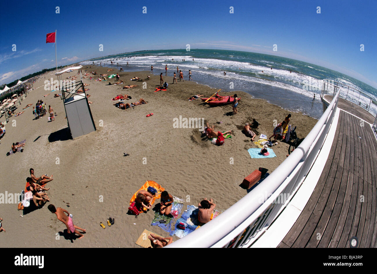 Venice, July 2008 -- Public beach on Venice's Lido (Venetian Lido Stock ...