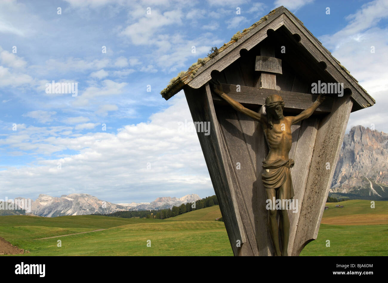 Wayside cross in Castelrotto, Italy Stock Photo - Alamy