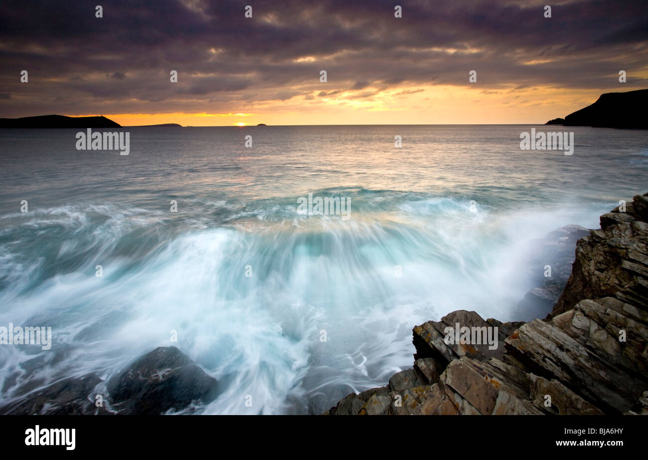 Sunset on cliffs near New Polzeath, Cornwall England Stock Photo - Alamy