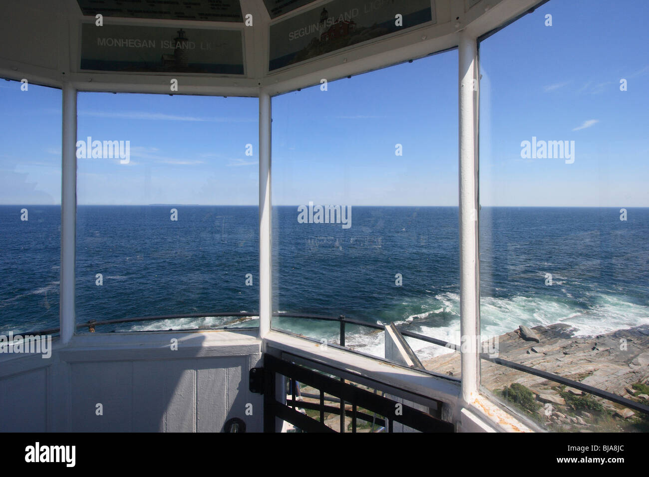 View of the Atlantic Ocean from the inside of a lighthouse, Bar Harbor ...