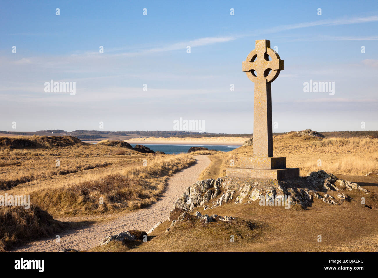 St Dwynwen's Celtic stone cross and path in National Nature Reserve ...