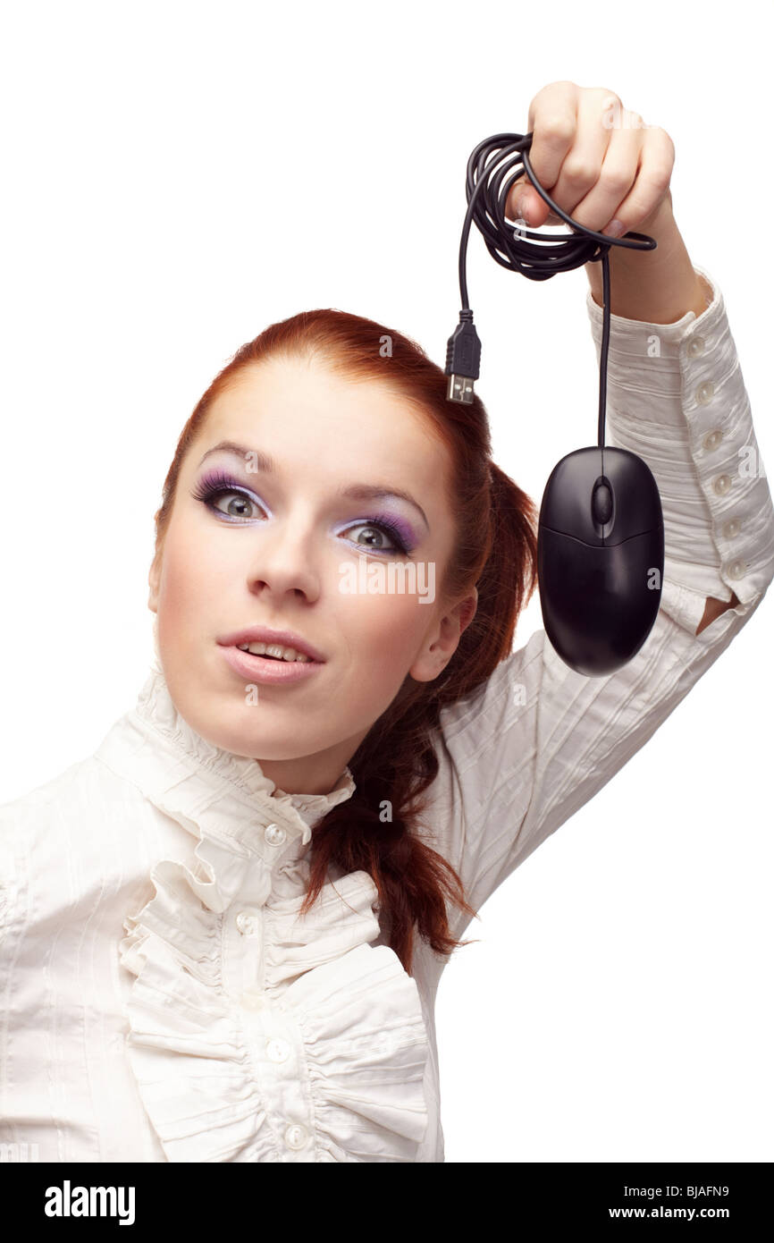 Beautiful woman with computer mouse Stock Photo - Alamy