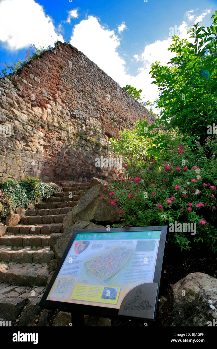 Information board looking at the ancient stone walls Exeter City Devon ...