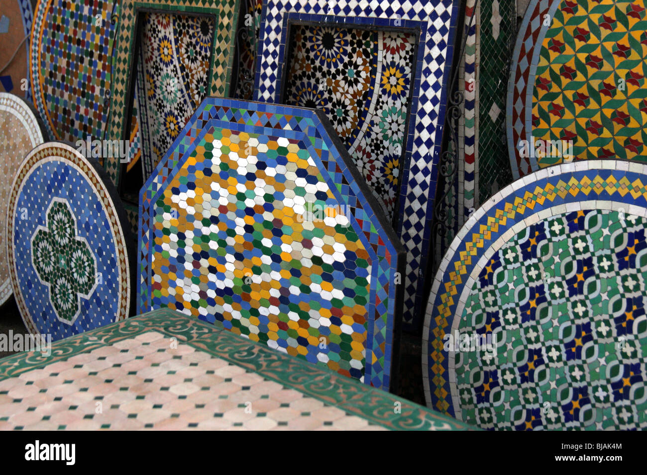 Display of table boards made of mosaic ceramic tiles Stock Photo - Alamy