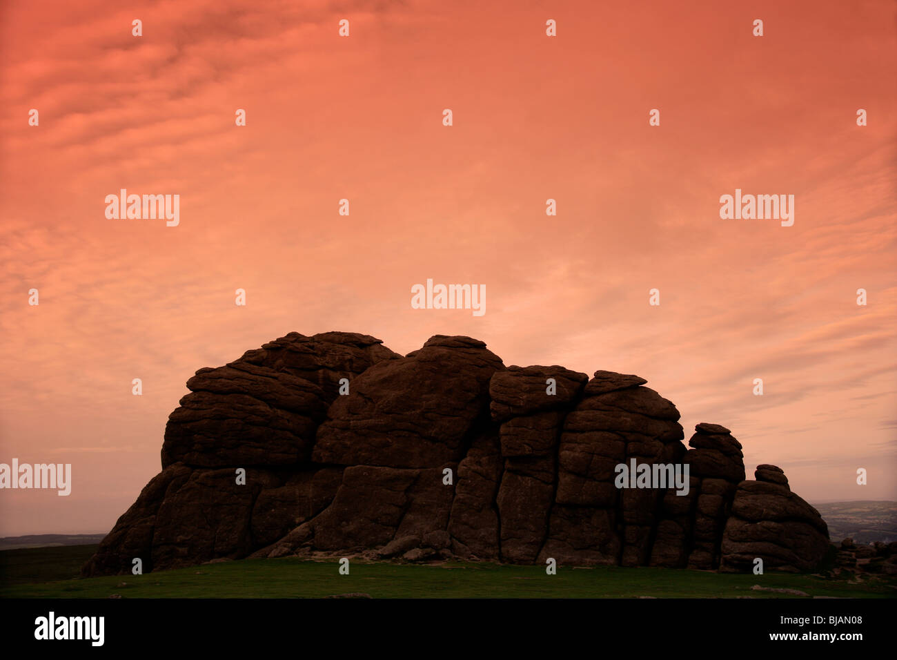 Sunset Summer Landscape view of Haytor Granite Rock Formation at ...