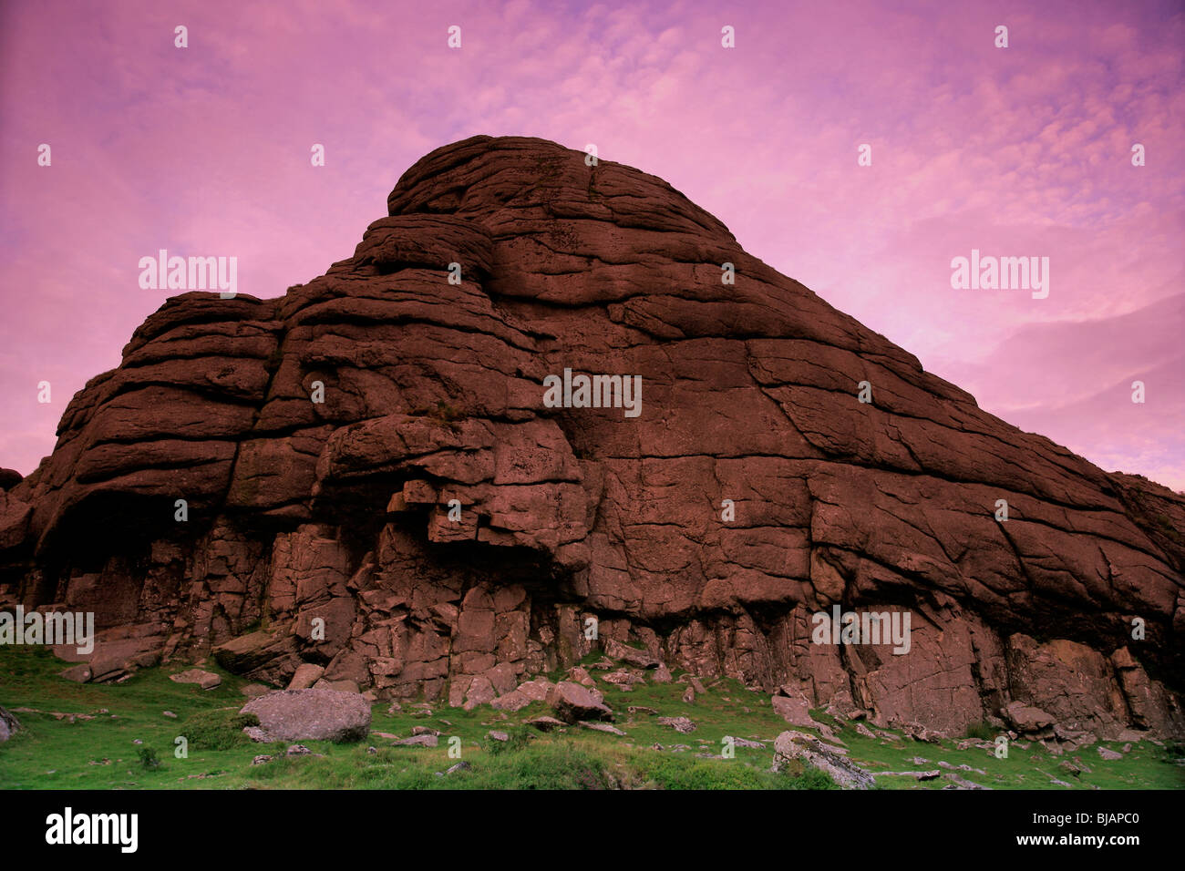 Sunset Summer Landscape view of Haytor Granite Rock Formation at ...