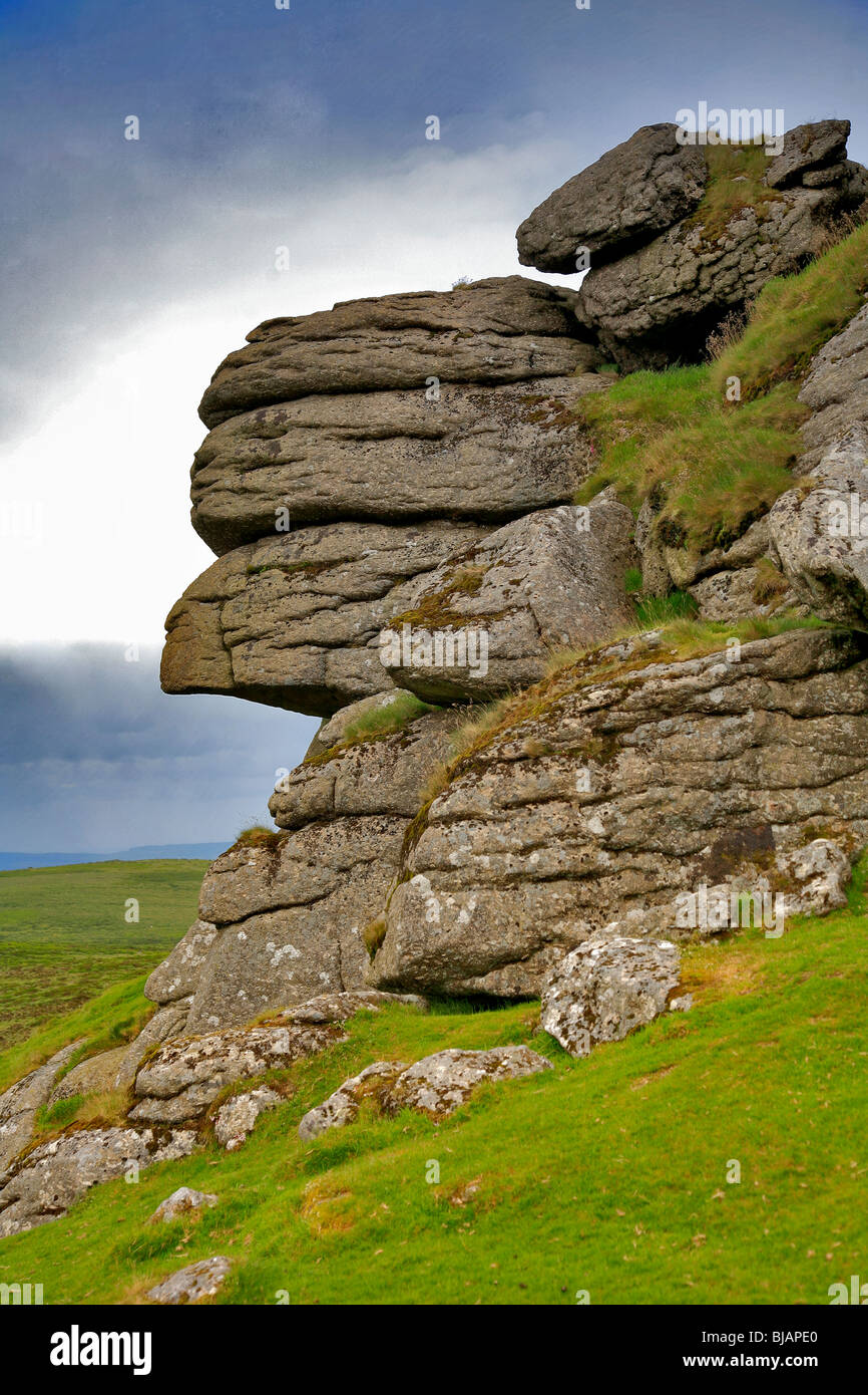 Summer Landscape view Saddle Tor Rock Formation Dartmoor National Park ...