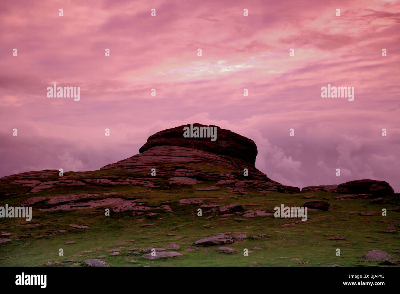 Sunset Summer Landscape view of Haytor Granite Rock Formation at ...