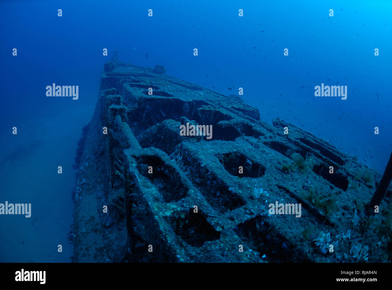 Poop of the Rubis submarine wreck in the Mediterranean Sea Stock Photo ...