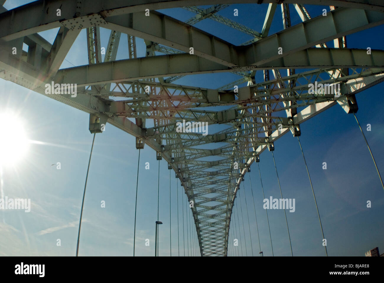 The steel girders of the single arch Runcorn Bridge Stock Photo - Alamy