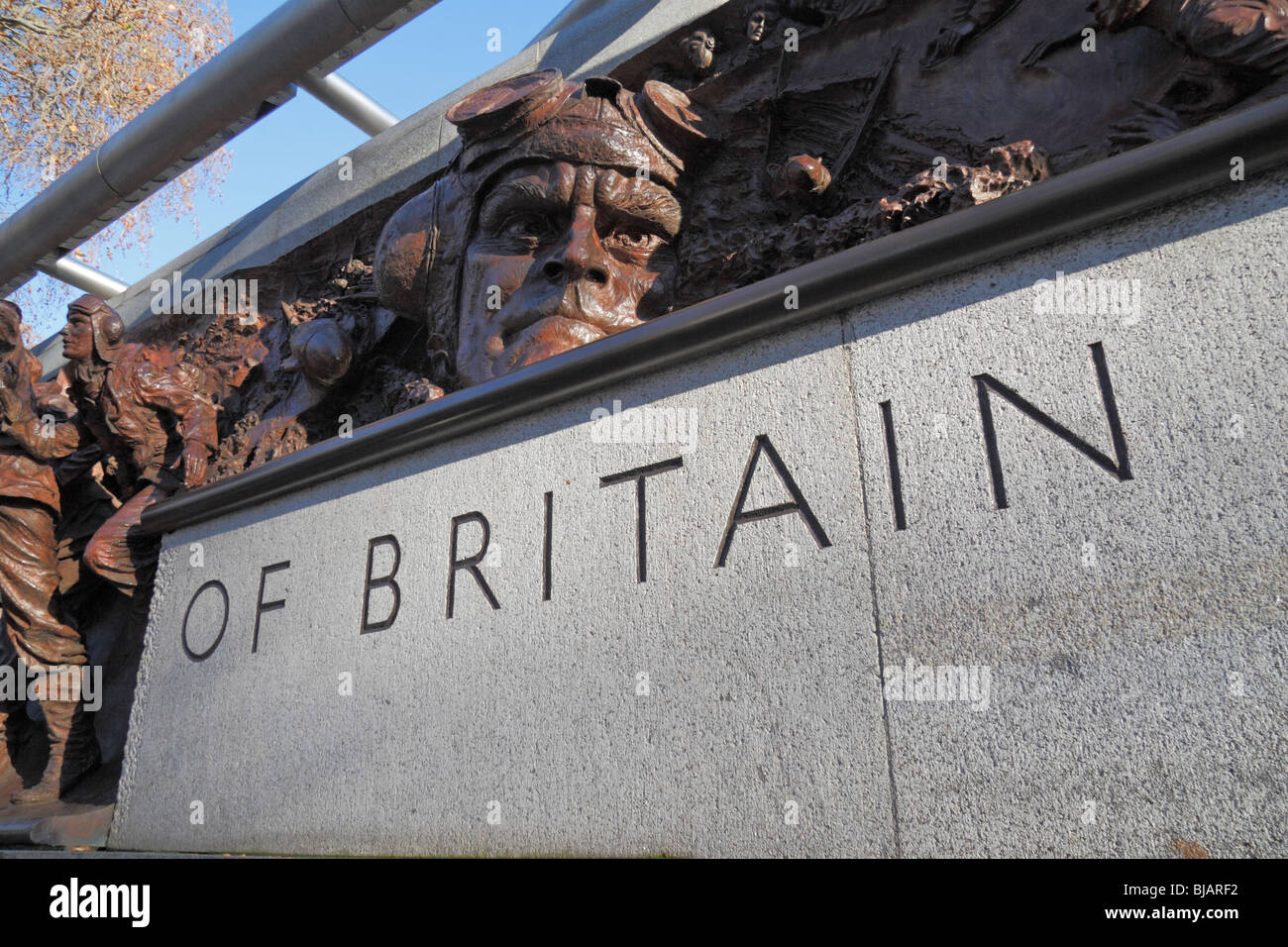 Close up view of a figure in the Battle of Britain Memorial, on the ...