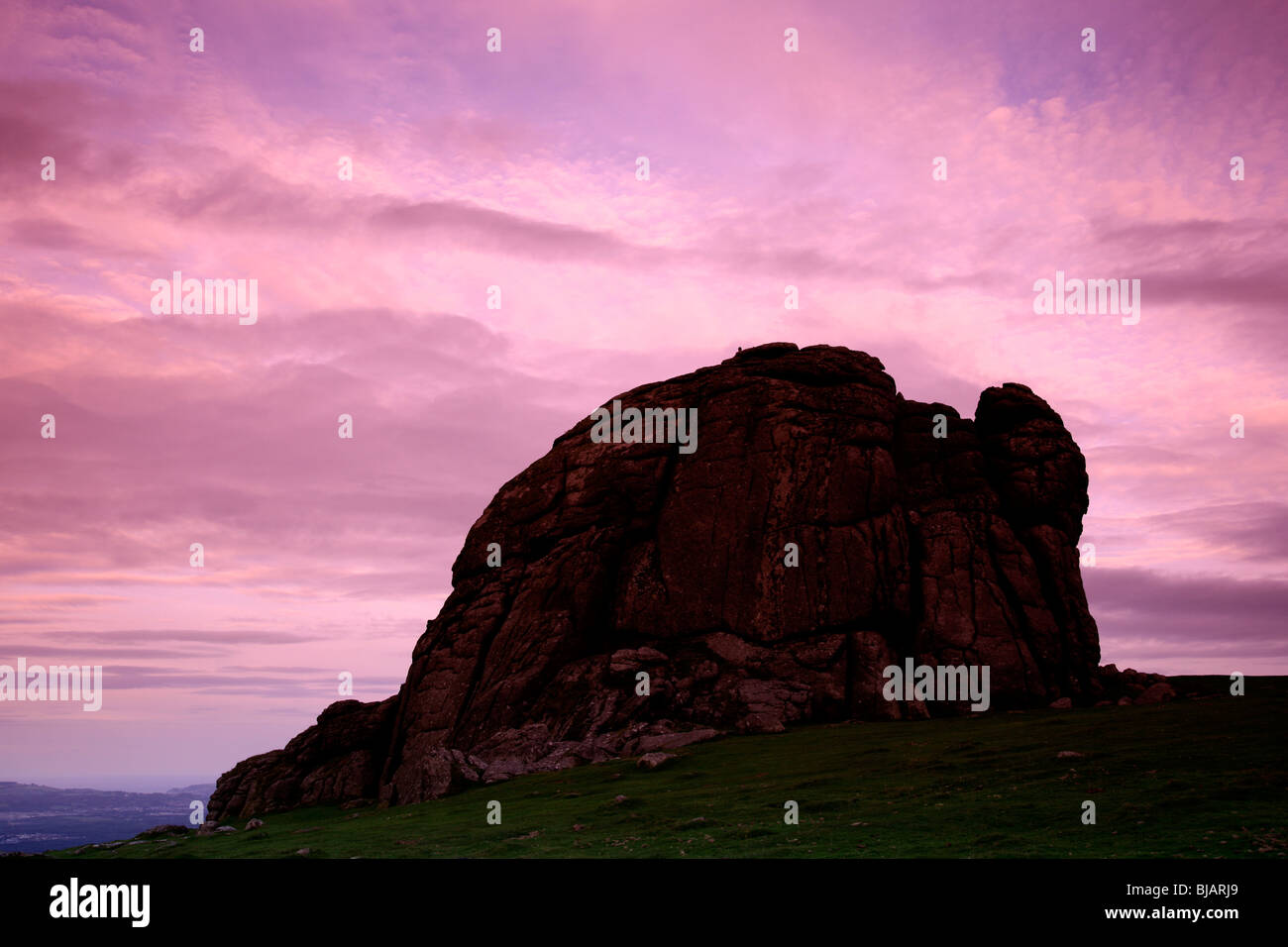 Sunset Summer Landscape view of Haytor Granite Rock Formation at ...