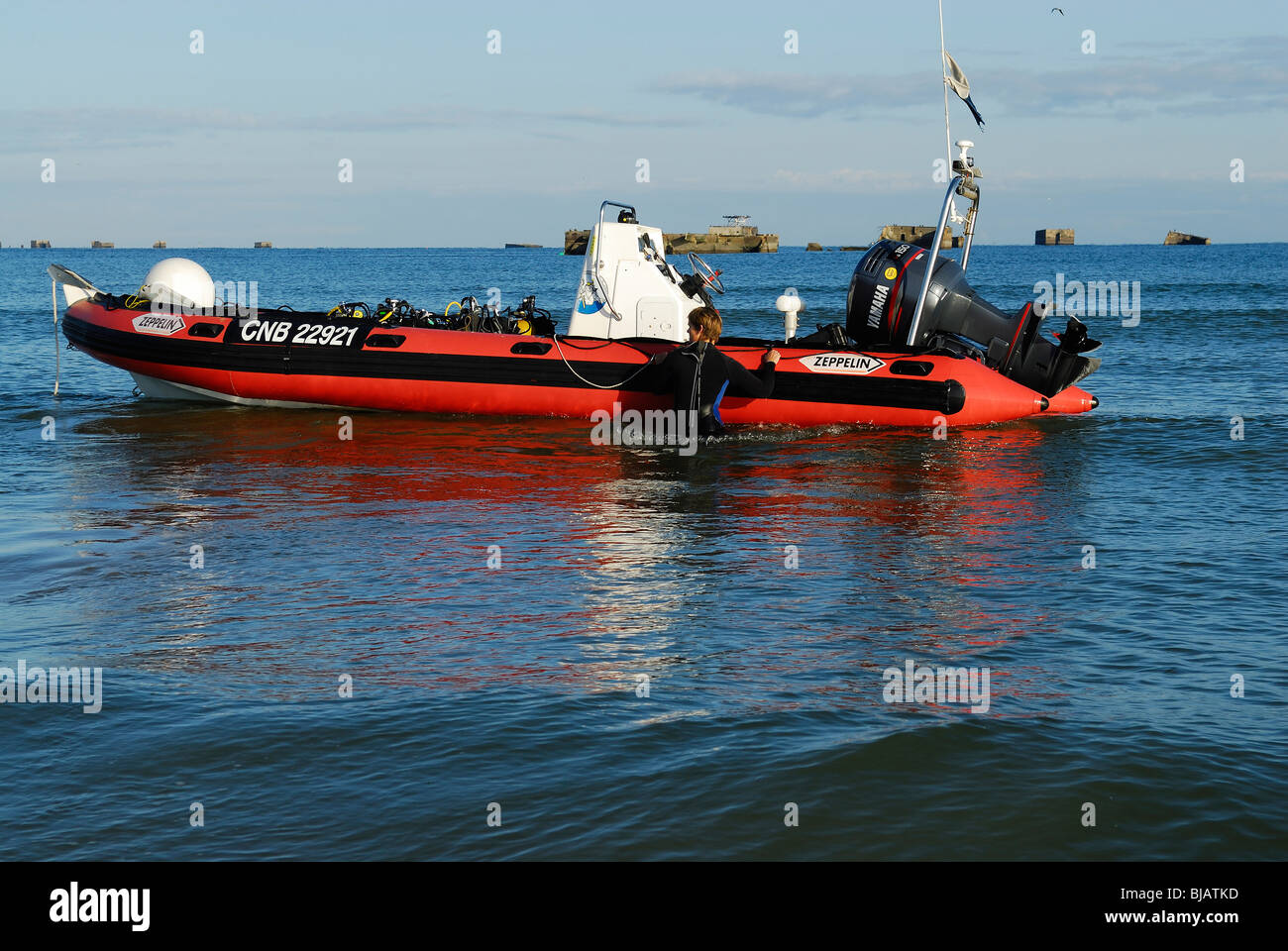 Inflatable diving boat, Normandy,France Stock Photo - Alamy