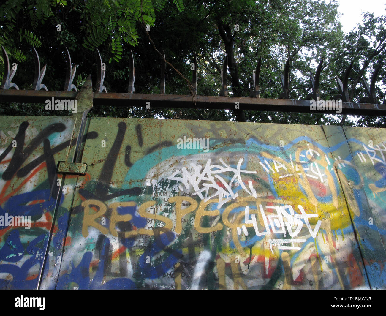respect word graffiti on high wall gate Stock Photo - Alamy