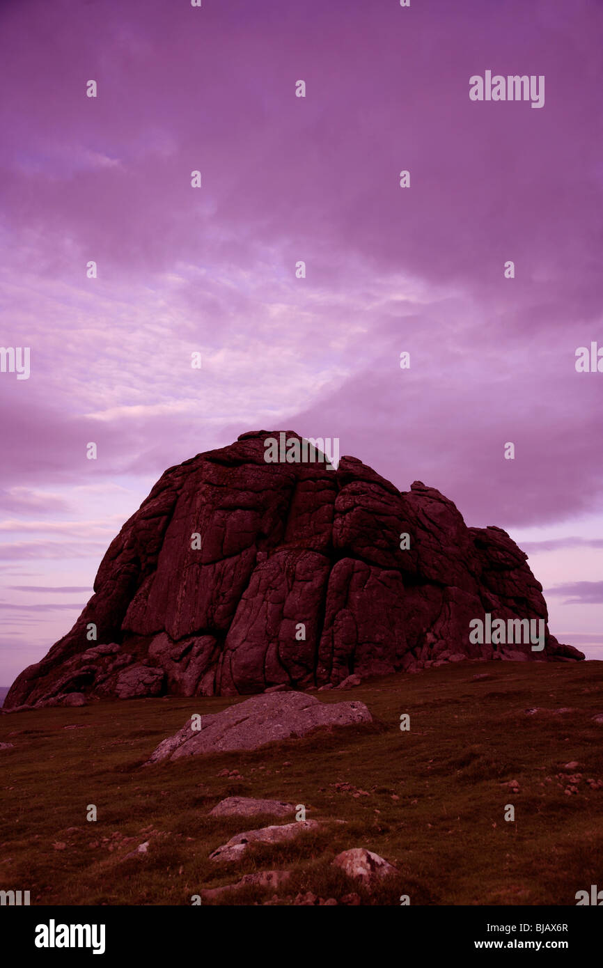 Sunset Summer Landscape view of Haytor Granite Rock Formation at ...