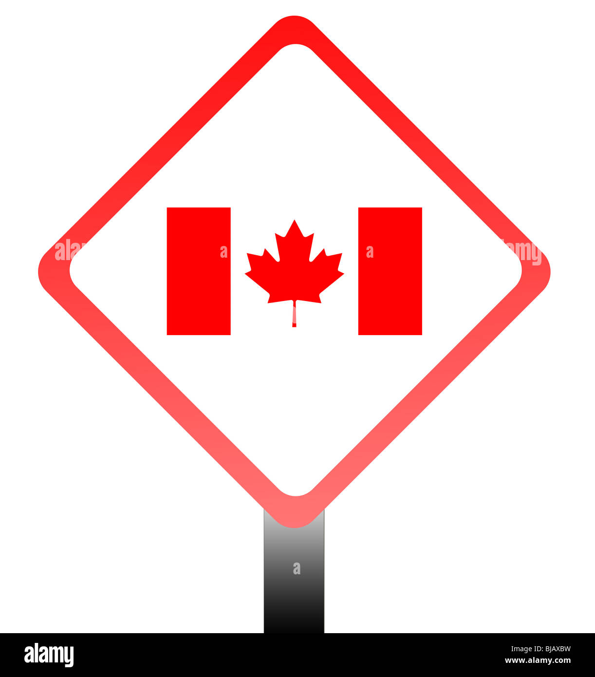 Canadian flag on road sign isolated on white background with copy space ...