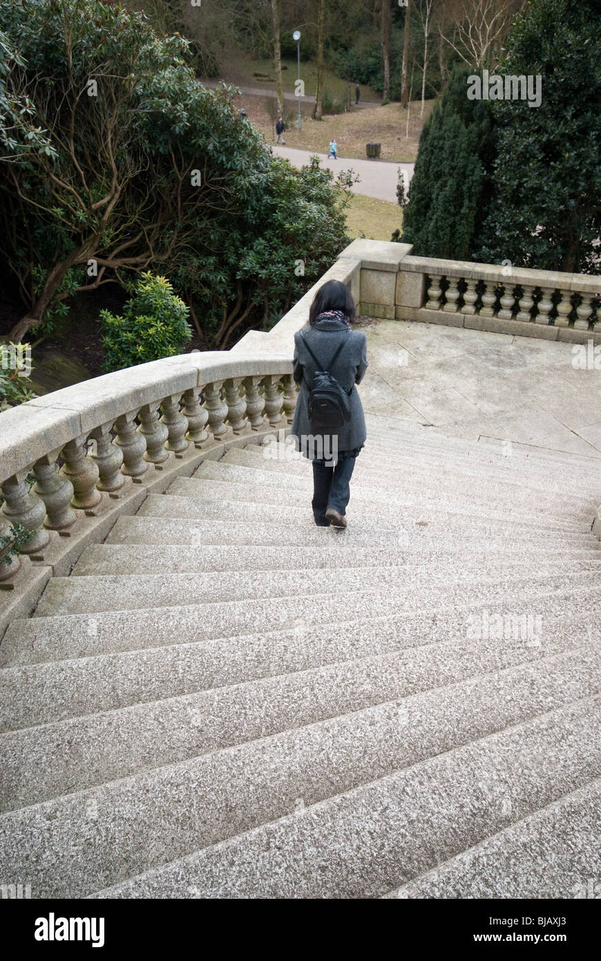 Women walking down the Aston Memorial steps in Williamson Park ...