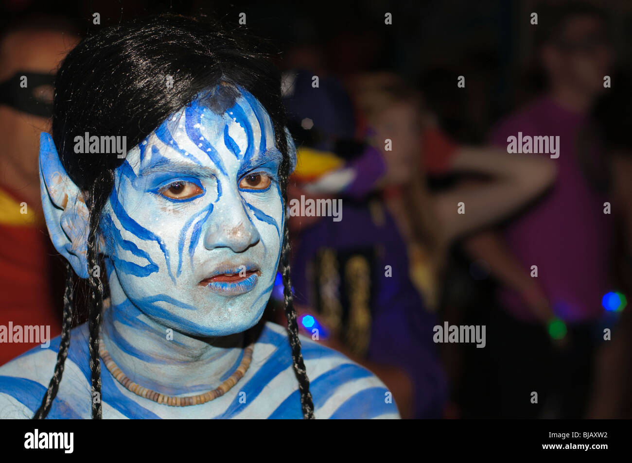 Person with body paint emulating an alien character from the highly ...