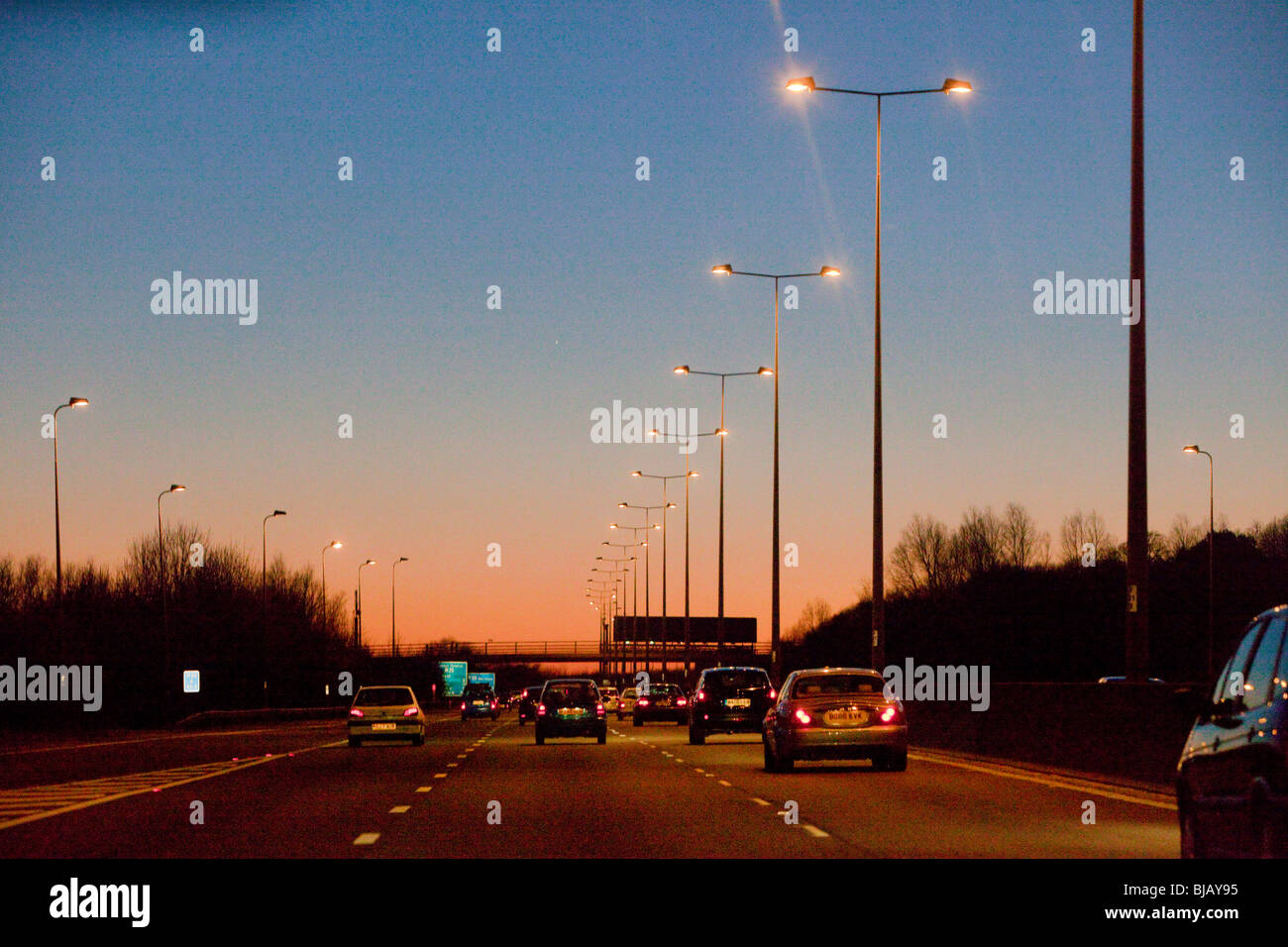 M25 motorway traffic at dusk Stock Photo - Alamy