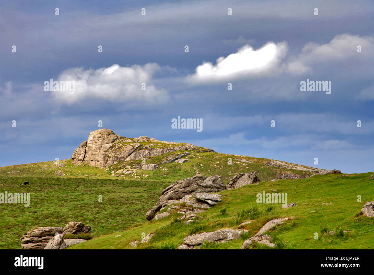 Summer Landscape view Saddle Tor Rock Formation Dartmoor National Park ...