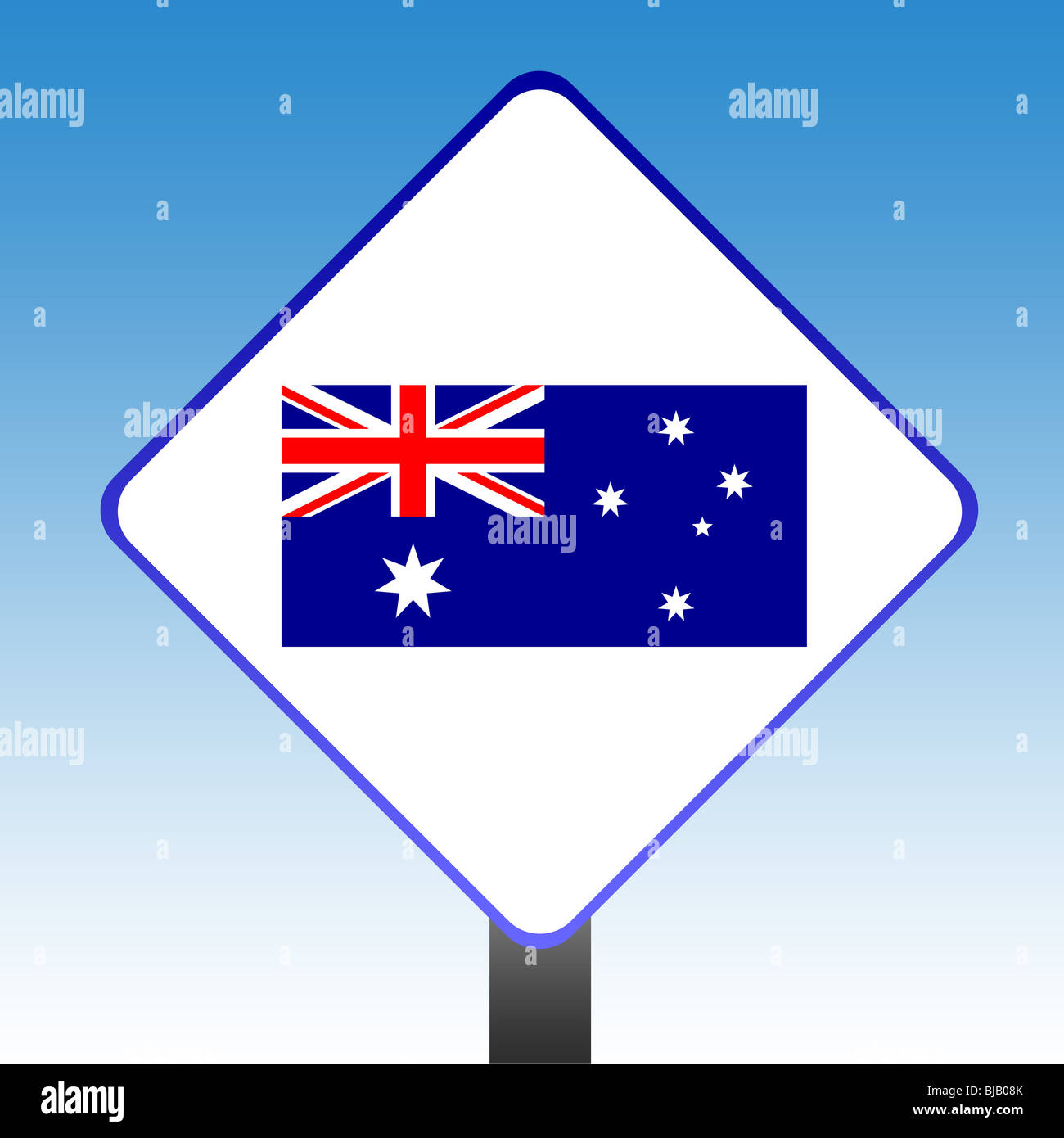 Australian flag on road sign with blue sky background Stock Photo - Alamy