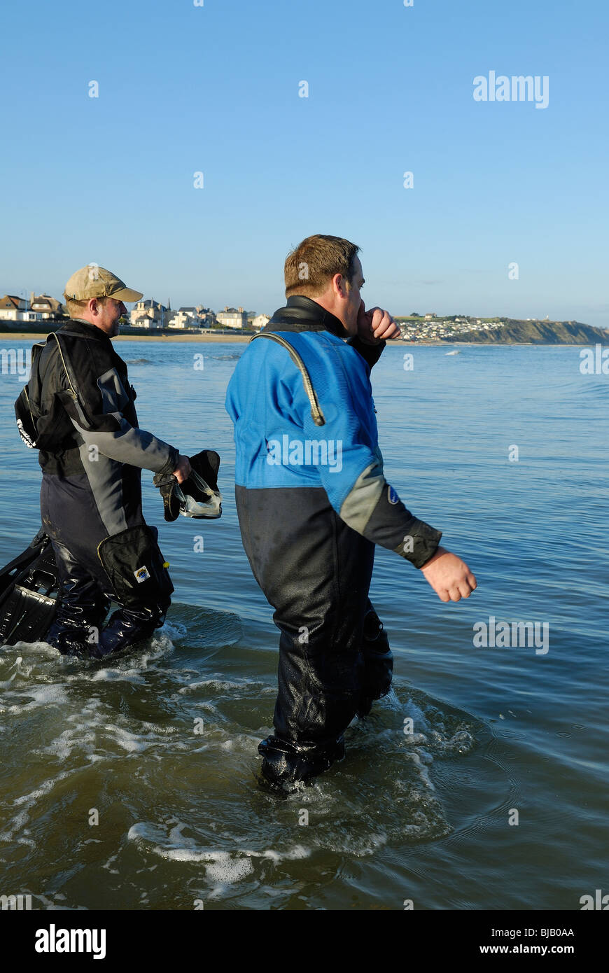 Scuba divers going to an inflatable diving boat, Normandy,France Stock ...
