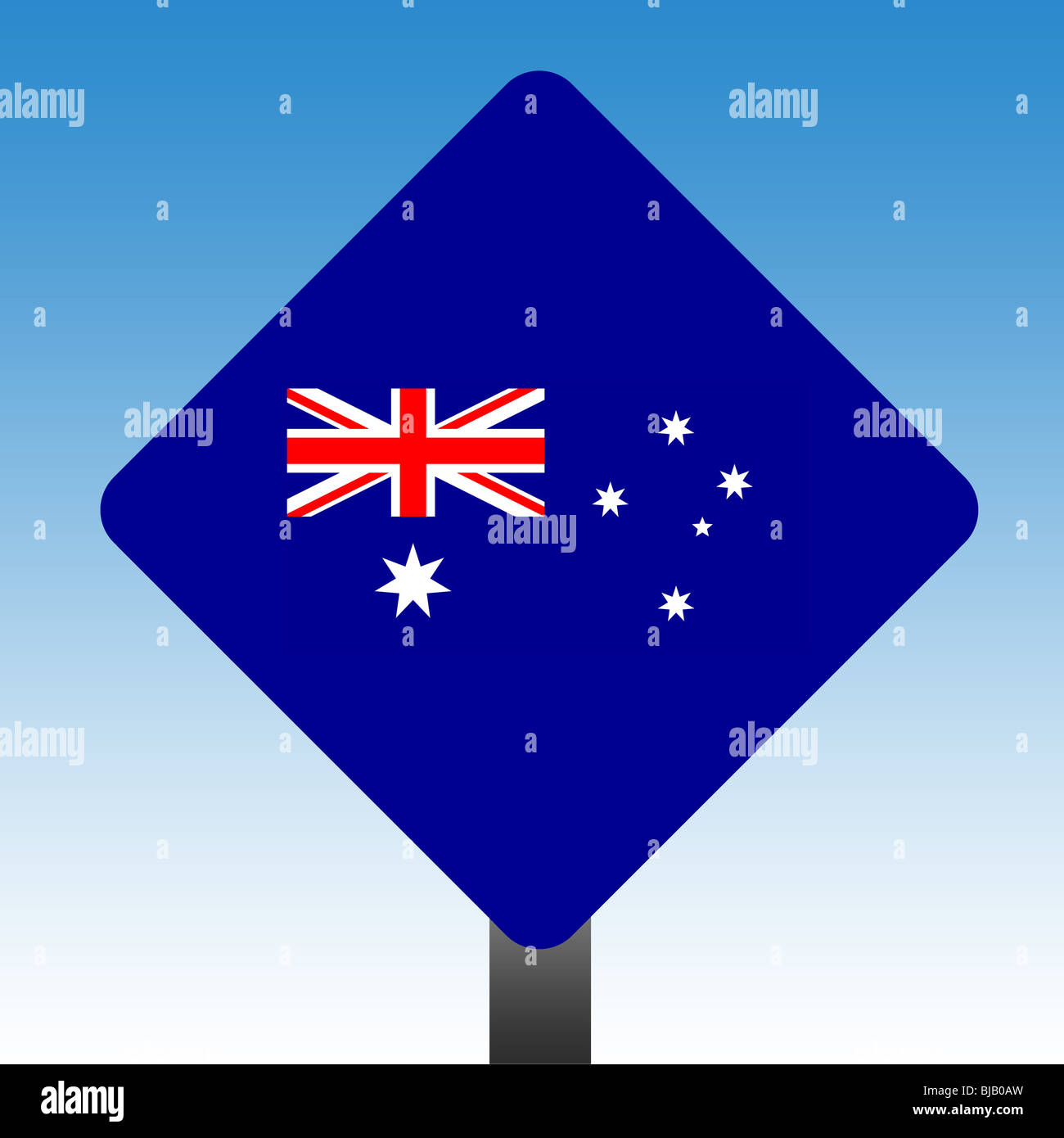 Australian flag on road sign with blue sky background Stock Photo - Alamy