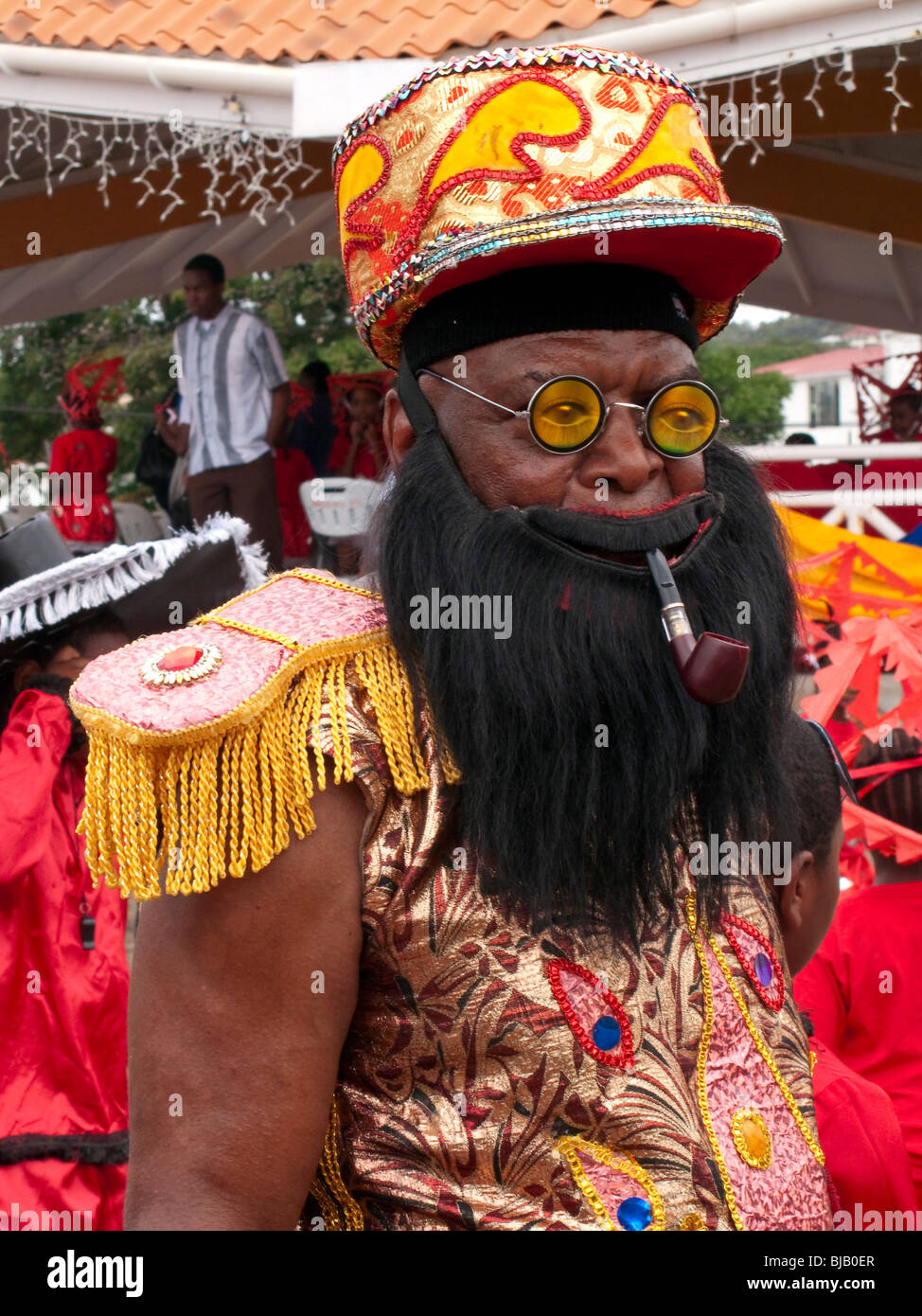 One of the carnivals colourful leaders of the Sailors mas in a bright ...