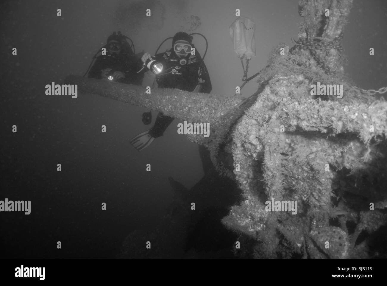 Divers exploring the wreck of US Susan B Anthony in Normandy Stock ...