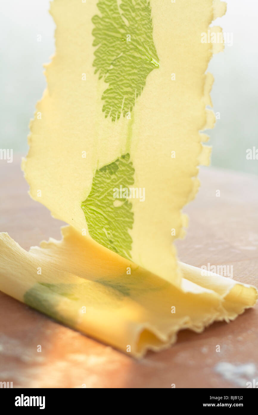 hanging fresh green herb pasta sheets hanging Stock Photo - Alamy