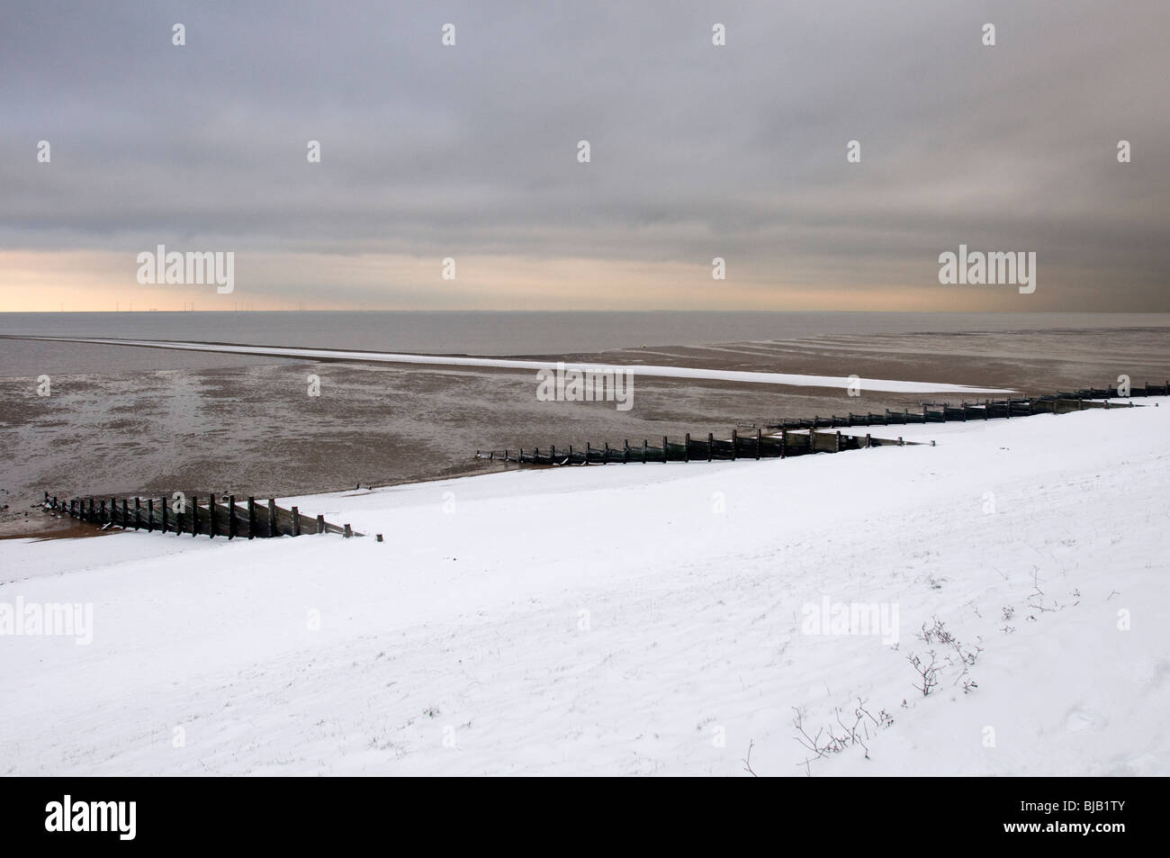 tankerton beach and shingle street in snow whitstable kent england uk ...
