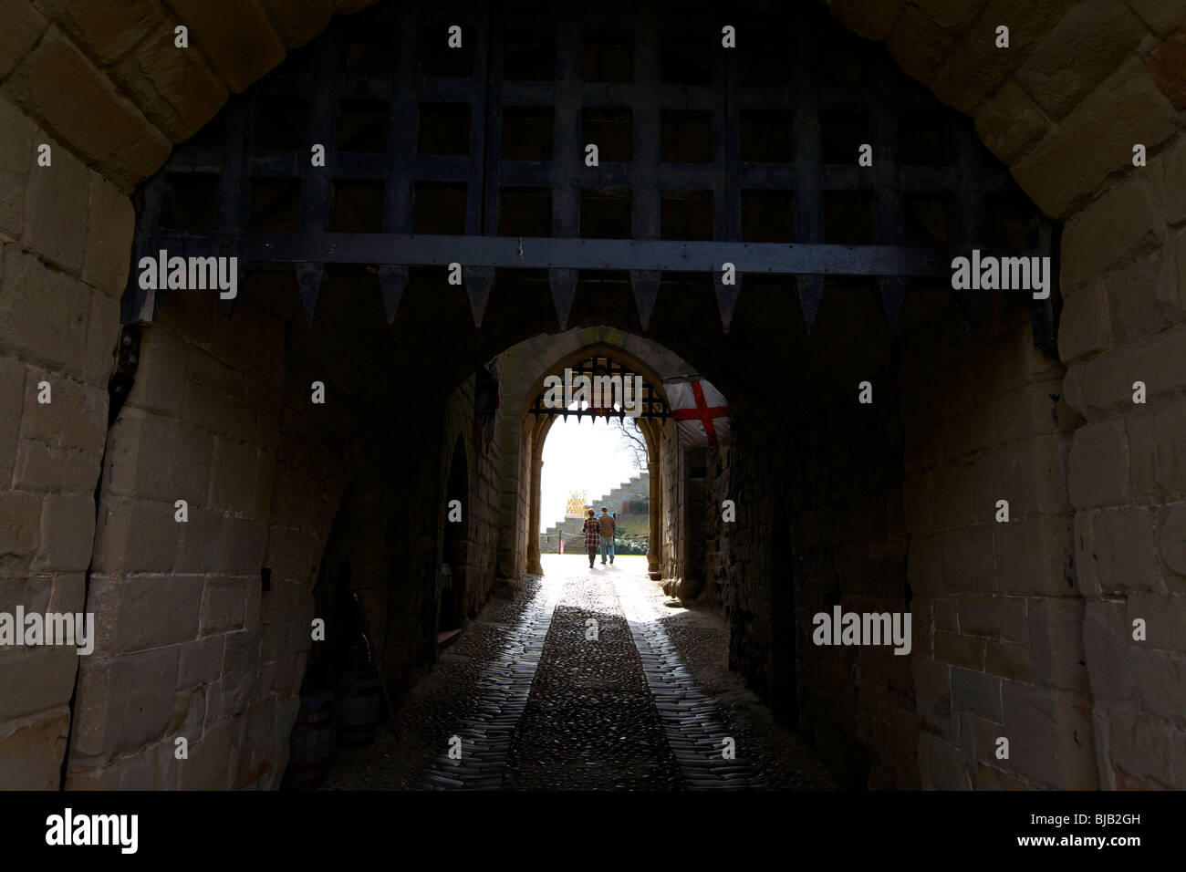 The two portcullis in the gatehouse at Warwick castle in the UK Stock ...