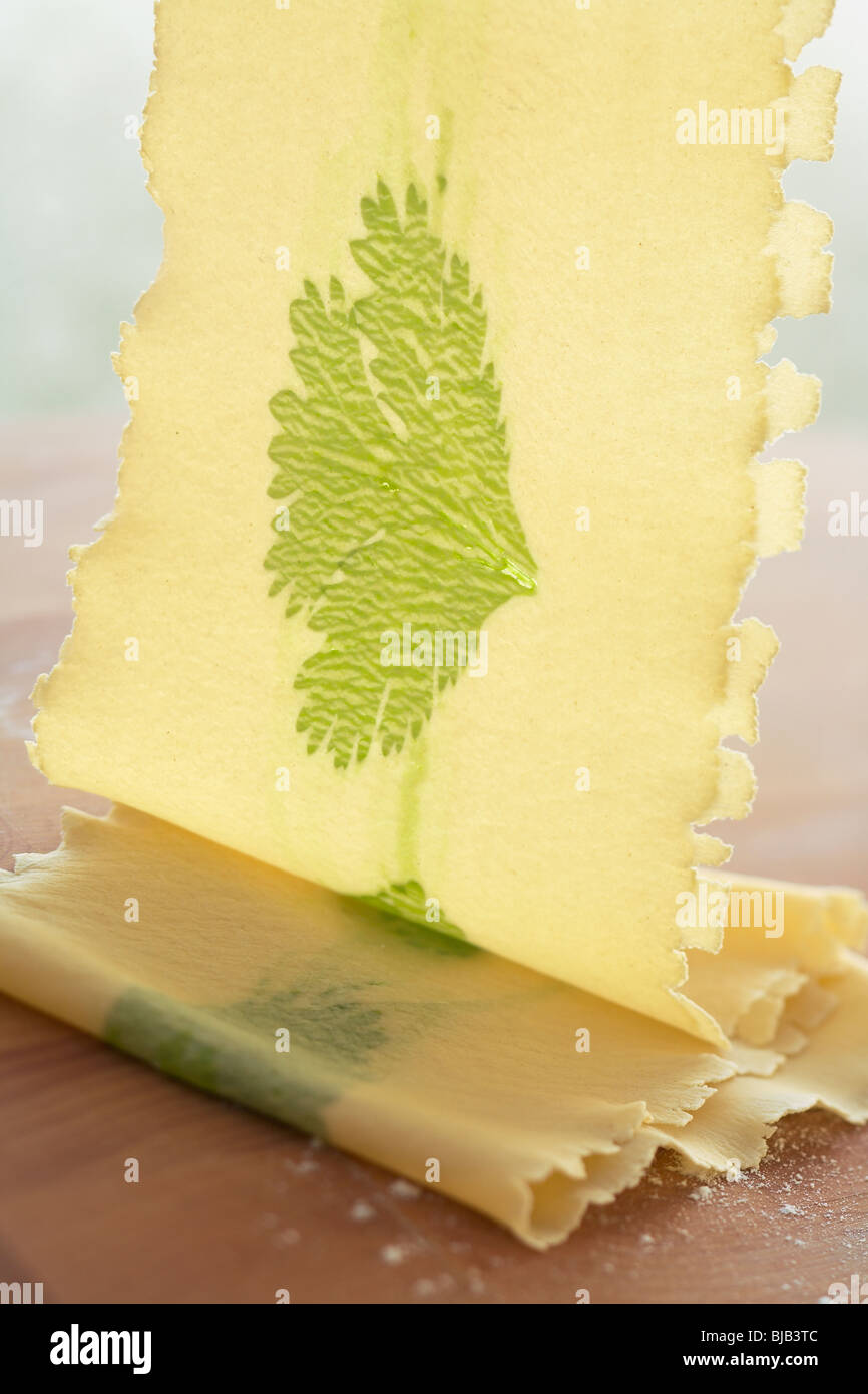 hanging fresh green herb pasta sheets hanging Stock Photo - Alamy