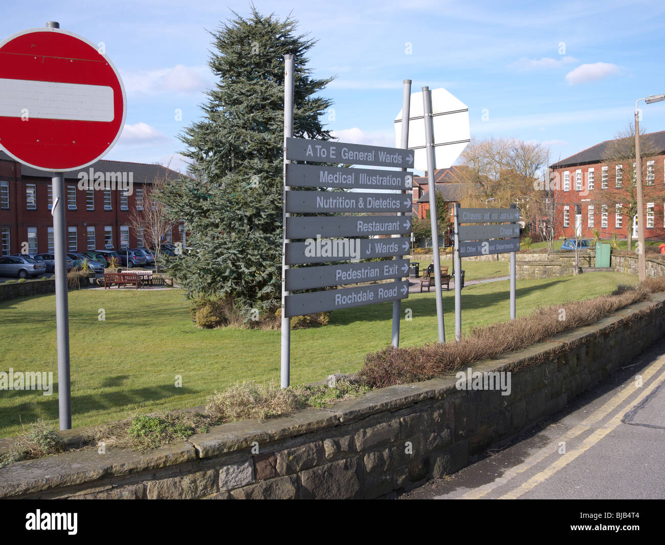 Direction sign at the Royal Oldham Hospital. Oldham, Greater Manchester ...