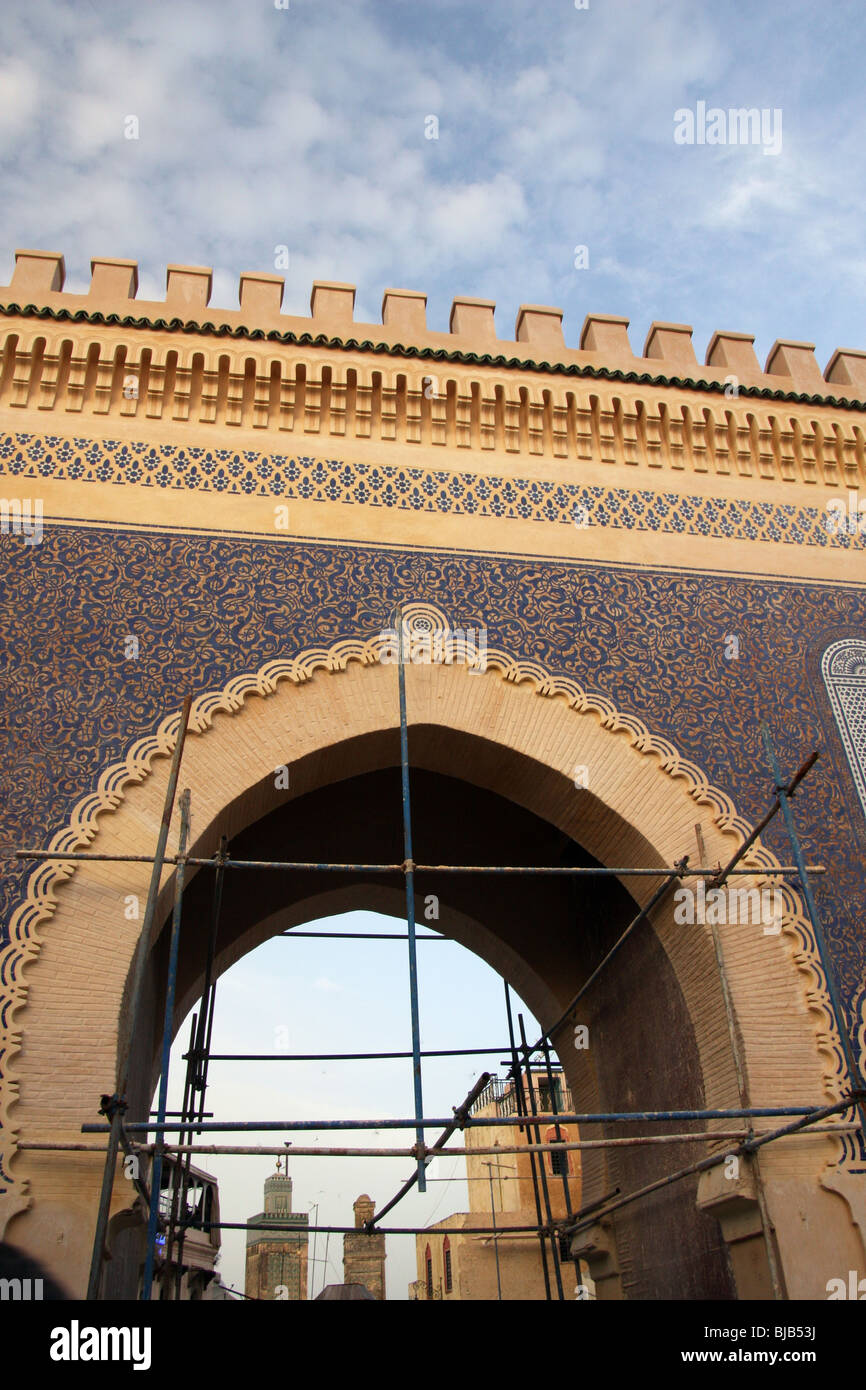 Detail of the Blue Gate, at the entrance of the Medina in Fez, Morocco ...