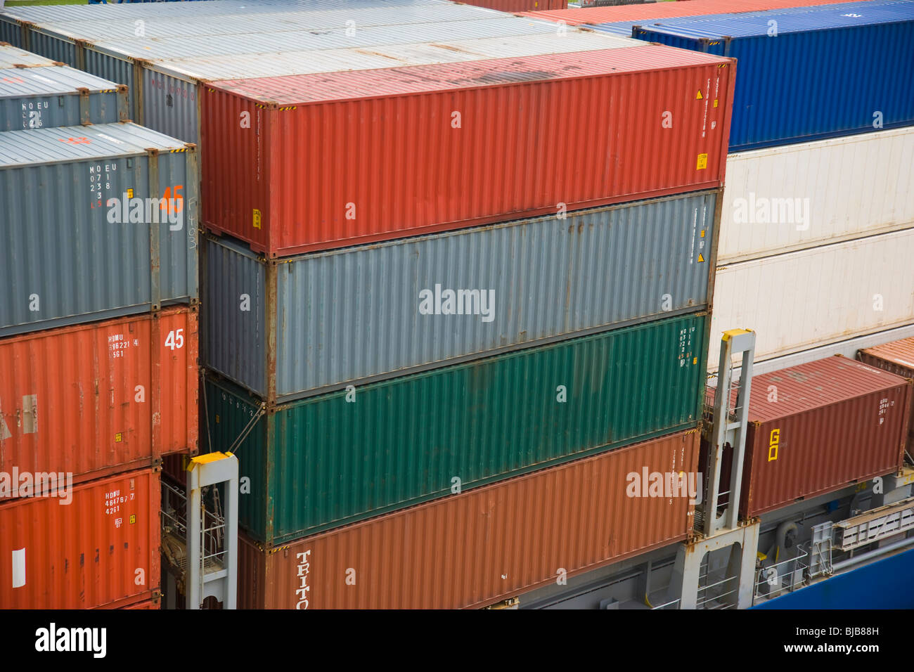 Cargo containers stacked at a commercial dock, Panama Canal, Panama ...