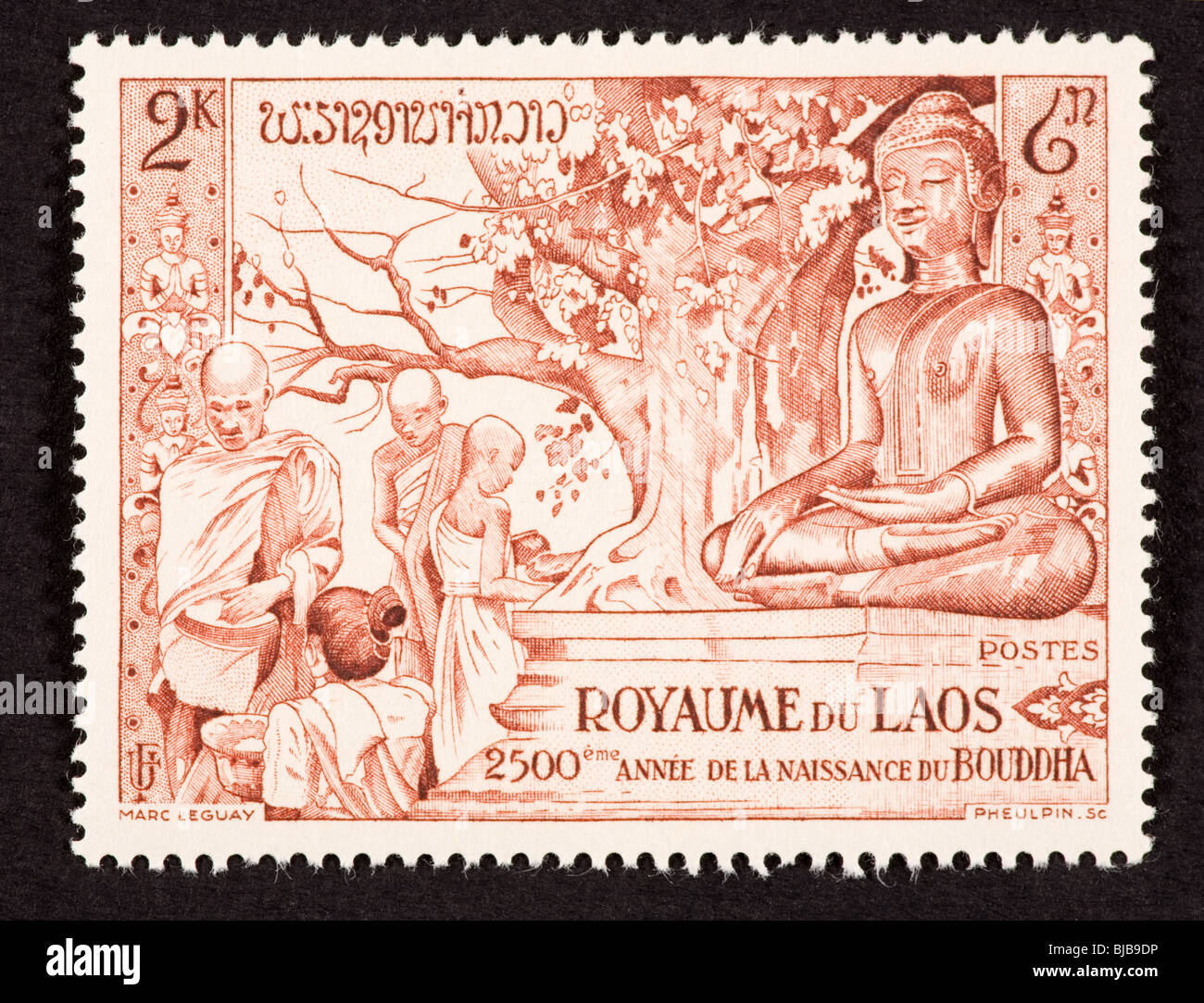 Postage stamp of Laos depicting a statue of the Buddha (2,500 year ...