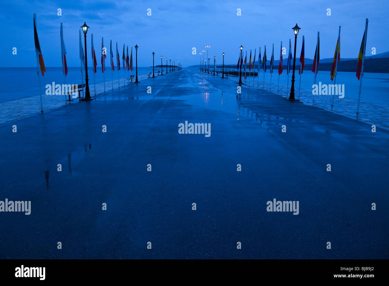 Promenade in Itea, Greece after rain Stock Photo - Alamy