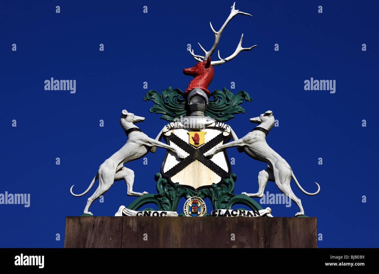 Coat of Arms of the Colquhoun family of Luss outside Rossdhu House near ...