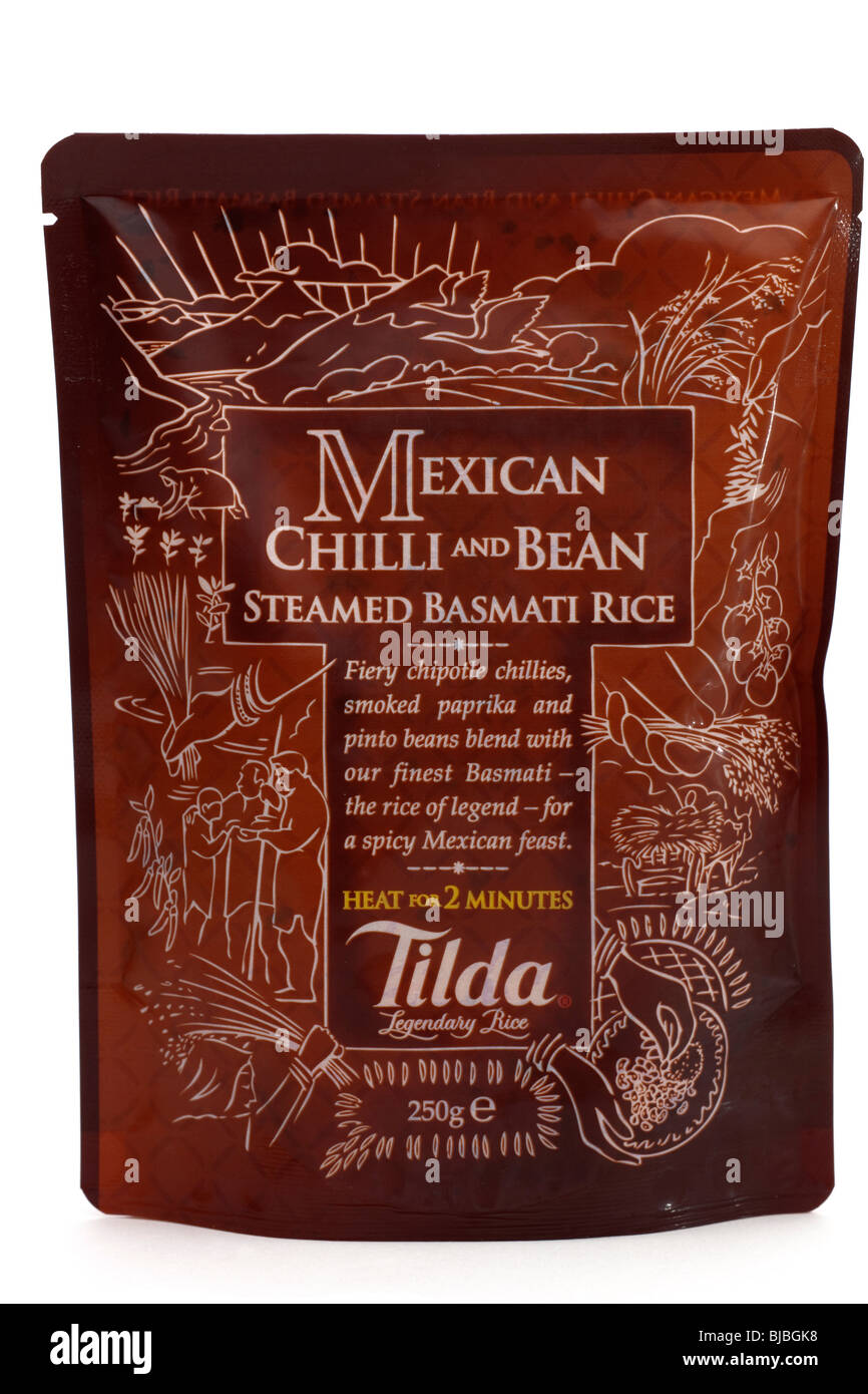One 250g packet of Tilda Mexican chilli and bean rice steamed rice ...