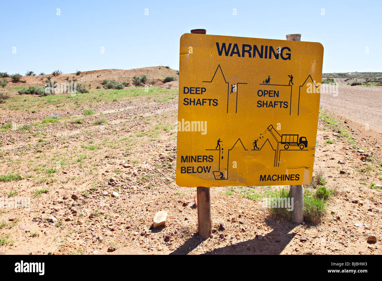 Warning sign next to abandoned opal mines in White Cliffs, outback NSw ...