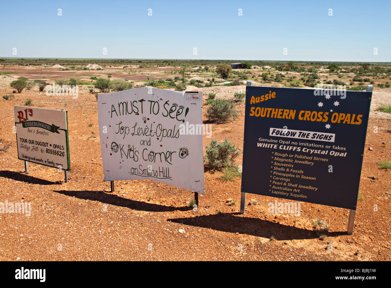 Billboards in Australian outback advertising for tourists, White Cliffs ...