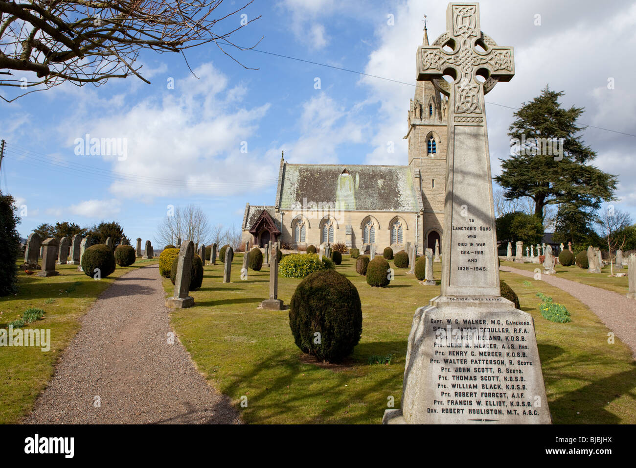 A war memorial at a rural country church at Gavinton, Scottish Borders ...