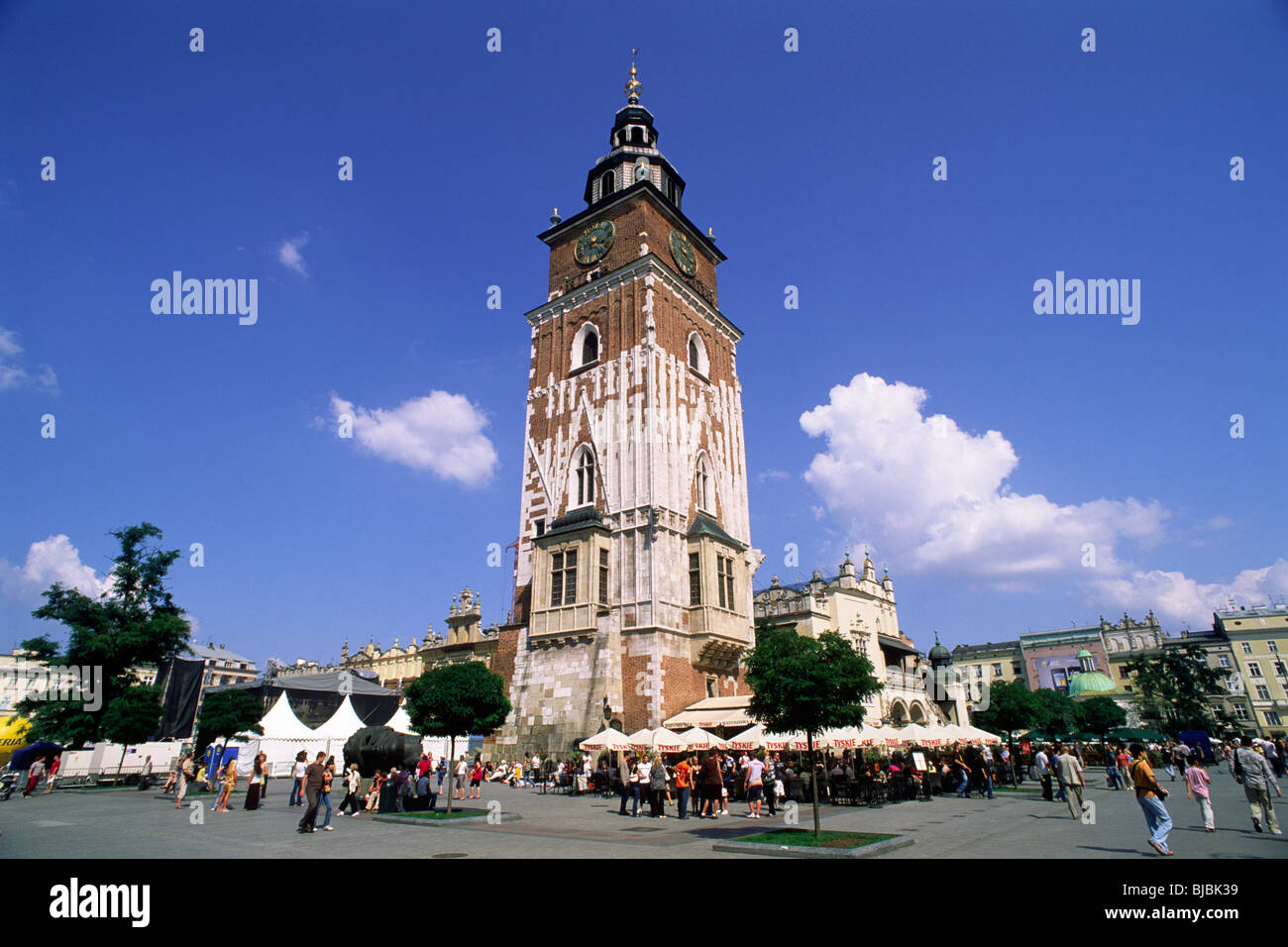 Poland, Krakow, Rynek Glowny, main market square, town hall tower Stock ...