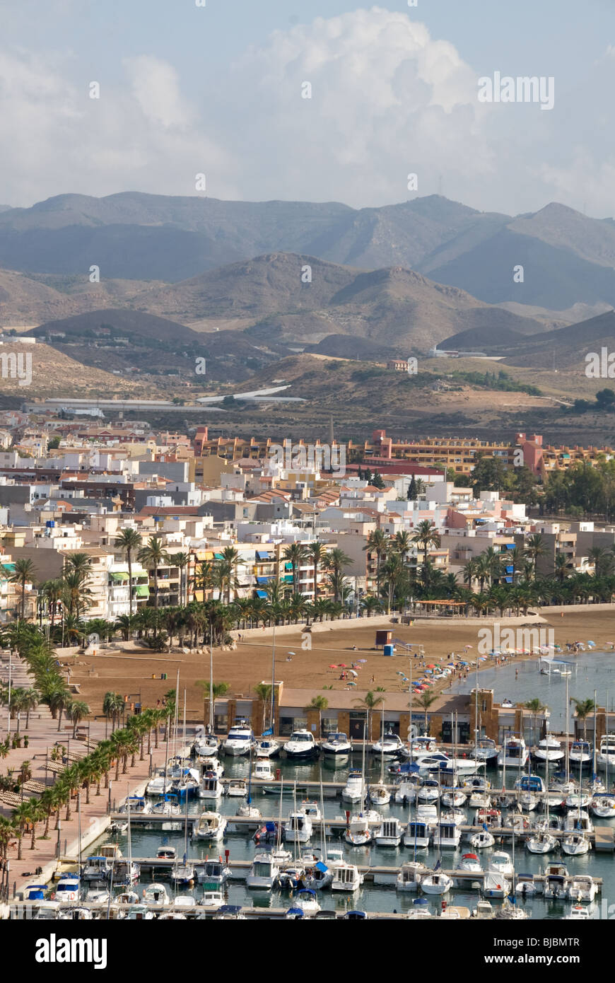 The new Marina and Beach at Puerto de Mazarron with Mountains in the ...