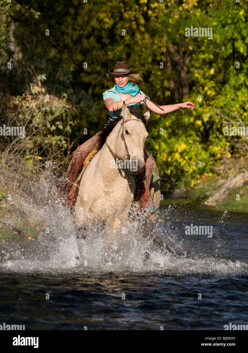 Riding through the river Stock Photo - Alamy