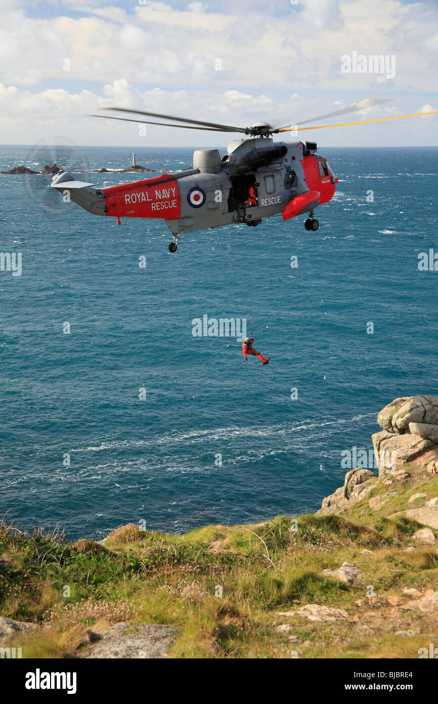 Royal Air Force Helicopter - rescue operation on cliffs at Lands End ...