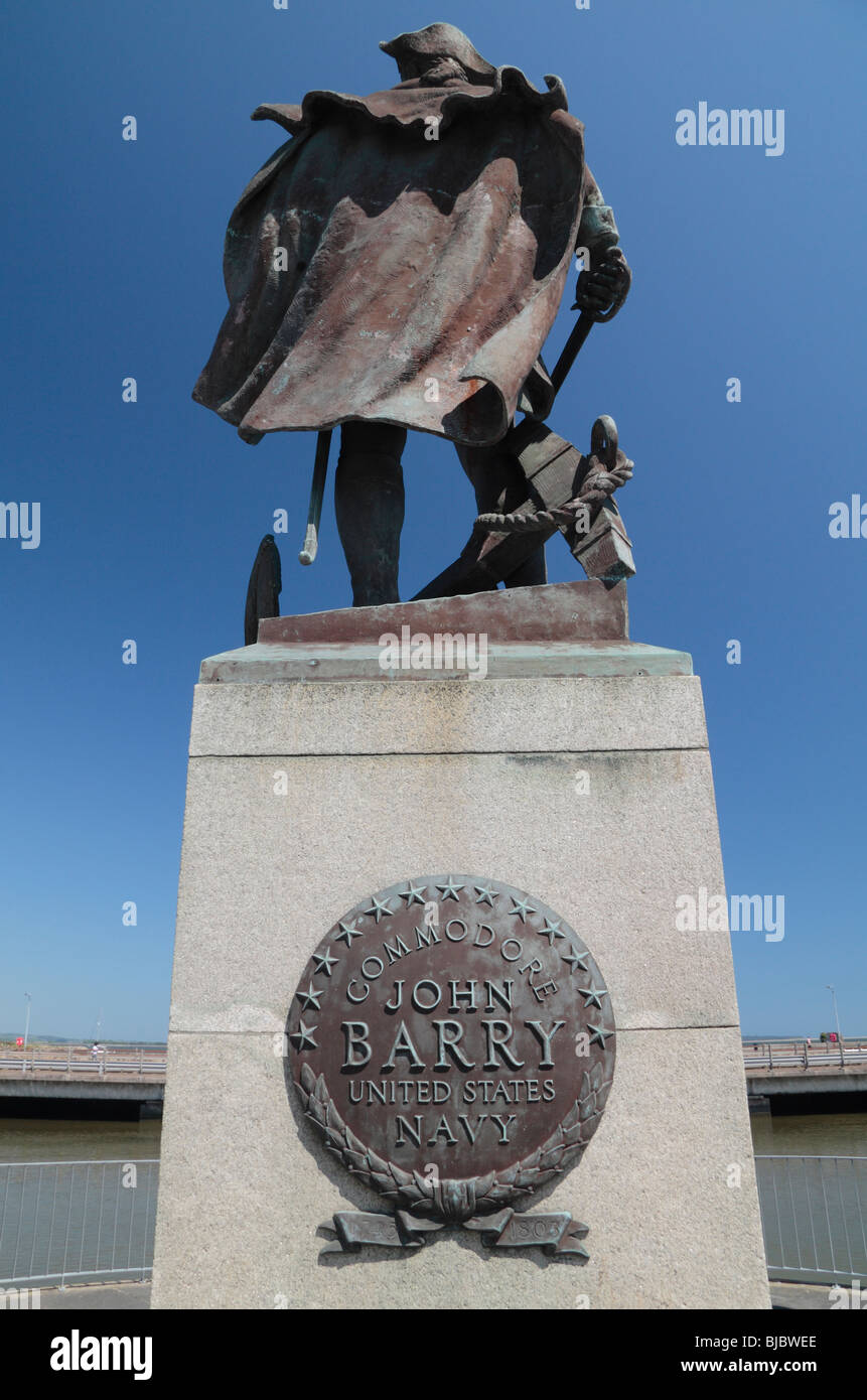 A rear view of the John Barry Memorial statue and plaque on the quay of ...