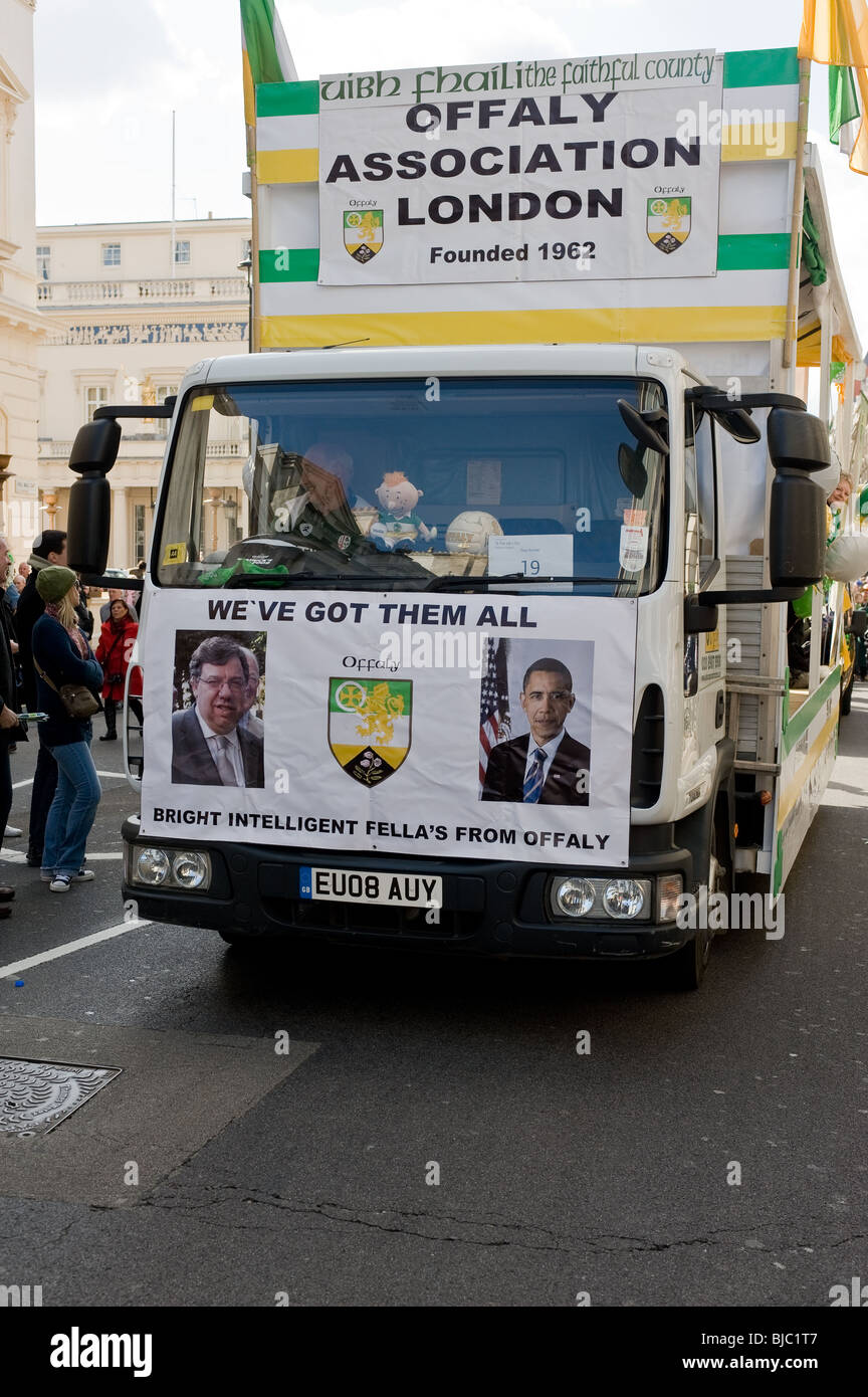 A lorry displaying a poster of the Offaly Association during the St ...