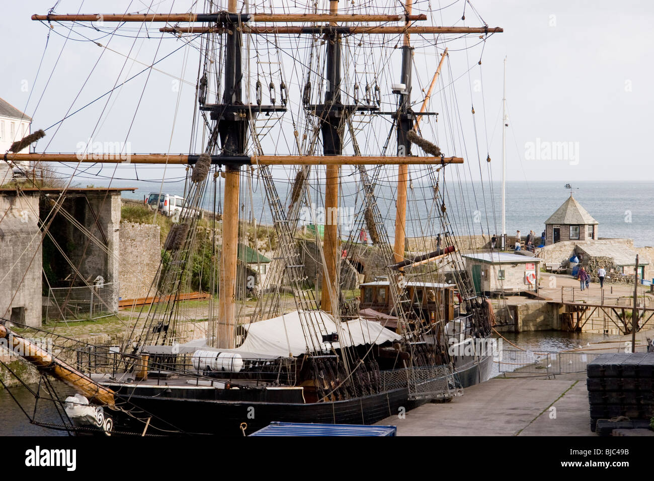 Kaskelot, a three masted barque, moored at her home port of Castletown ...